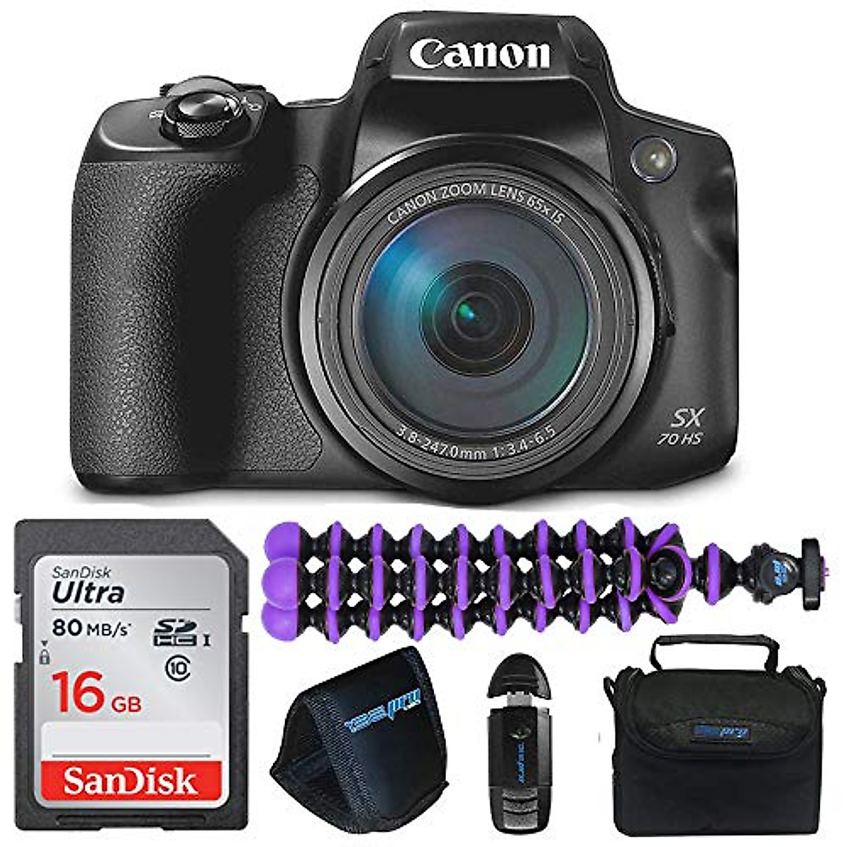Inspiring PowerShot SX70 HS Digital Canon Camera w/16 GB Memory Card, Octopus Tripod and Other Accessories (Renewed)