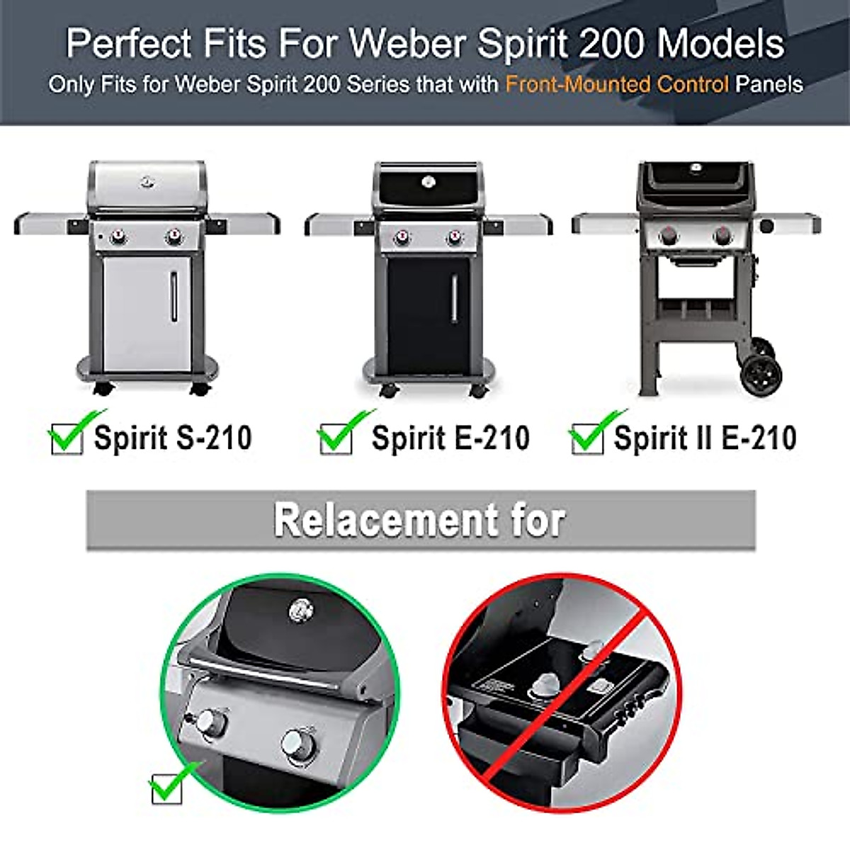 15.3" 7635 Porcelain-Enameled Flavorizer Bars for Spirit 200 Series Gas Grills, Spirit E210, S210, E220, S220 with Front Control Knobs, Set of 3 Heat Plates Flavorizer Bars Replacement for Weber 7635