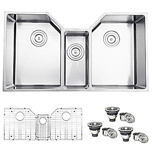 Ruvati 35" Triple Bowl Undermount 16 Gauge Stainless Steel Kitchen Sink - RVH8500