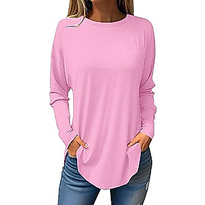 Shirts for Women Womens Workout Clothes Womens Long Sleeve Tops Y2k Hoodie Wedding Guest Dresses for Women Long Sleeve Square Neck Long Sleeve Top Womens Fall top（1-Pink,XX-Large）