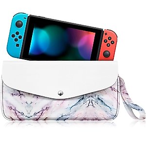 Fintie Carrying Case for Nintendo Switch OLED Model 7.0"/Switch 6.2" - Portable Travel Bag Protective Sleeve Pouch with Game Card Slots & Large Pocket for Switch and Accessories, Marble Pink