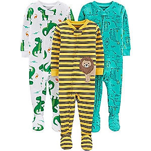 Simple Joys by Carter's Baby Boys' Snug-Fit Footed Cotton Pajamas, Pack of 3, Dinosaur/Animal, 12 Months