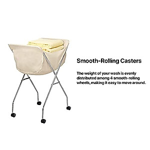 EasyComforts Laundry Cart With Wheels, Collapsible with Removable Liner, Rolling Hamper Cart with Tubular Metal Frame, White Bag Included – Measures 23" x 18" x 32"