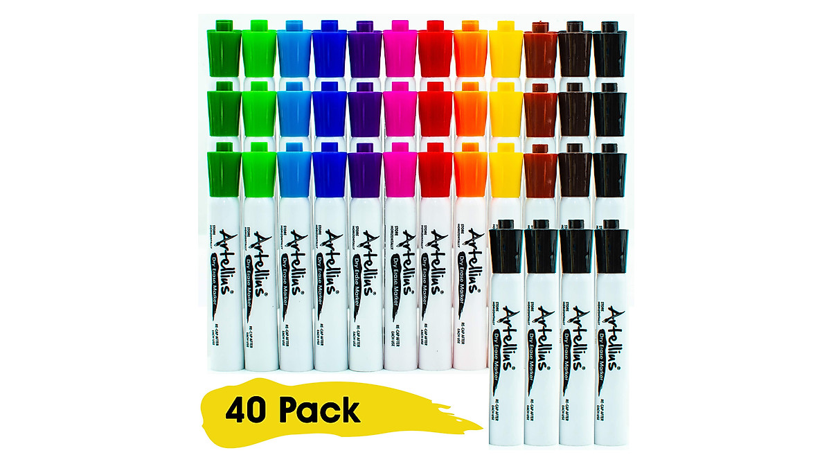 40 Pack of Colorful Dry Erase Markers for Whiteboards & Glass