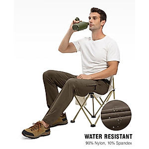 TBMPOY Men's Lightweight Hiking Pants with Belt 5 Zip Pockets Waterproof Quick-Dry Travel Fishing Work Outdoor Pants Thin Brown M