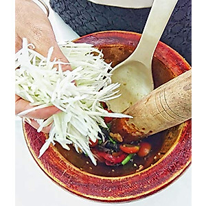 PunPund Wooden Mortar 9 Inches from Thailand Pestle Grinding Herb Garlic Papaya Salad Som Tum Thai Food Kitchen Tool 1 Set