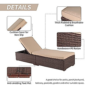 Verano Garden Outdoor Chaise Lounge, Patio Pool Lounge Chairs for Outside, Wicker Rattan Reclining Folding Pool Lounger with Adjustable Backrest and Removable Cushions, Beige(Set of 2)