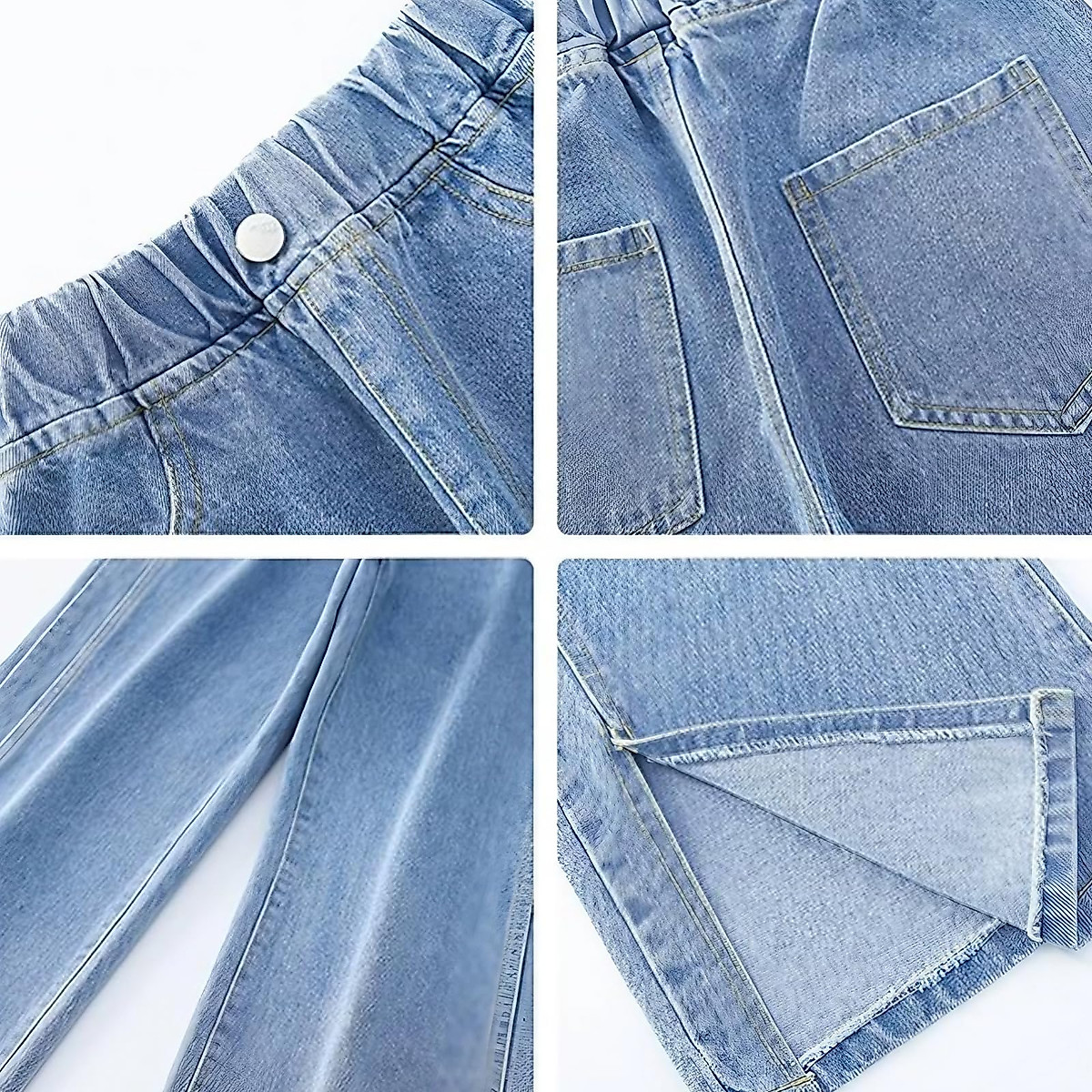 birbyrrly Girls Wide Leg Jeans Kids Baggy Elastic Waist Casual Denim Pants with Pockets Split Blue Tag 150-9-10 Years