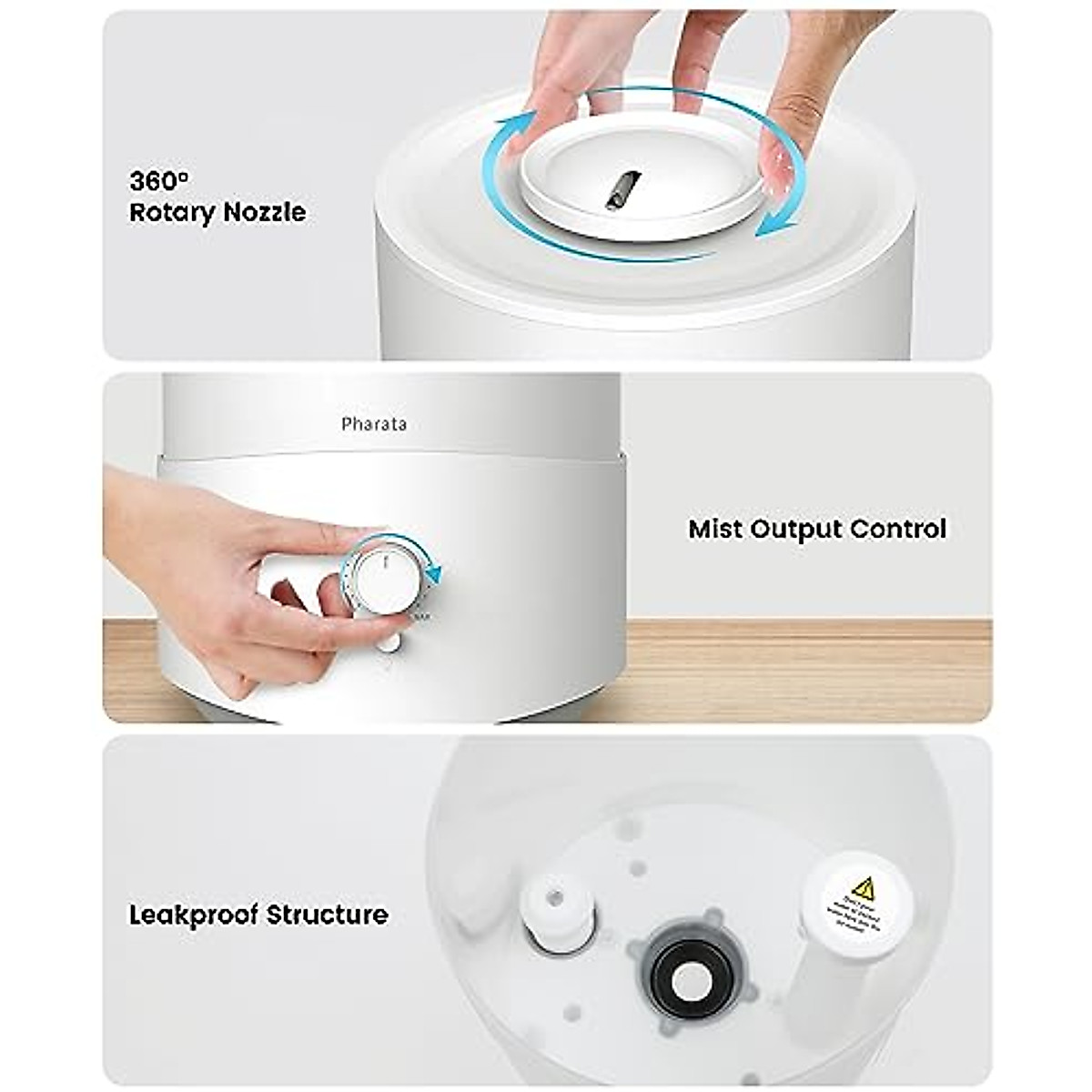 Pharata® Humidifiers for Bedroom Home, 2.5L Top Fill Cool Mist Humidifier for Baby with Essential Oil Diffuser, Ultrasonic Air Humidificador for Large Room Indoor Plants, Lasts Up to 28H, (White)