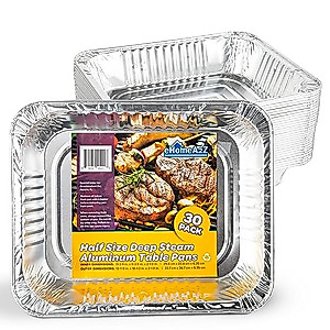 EHOMEA2Z Aluminum Pans Disposable Half Size (30 Pack) 9x13 Prepping, Roasting, Food, Storing, Heating, Cooking, Chafers, Catering, Crawfish Trays
