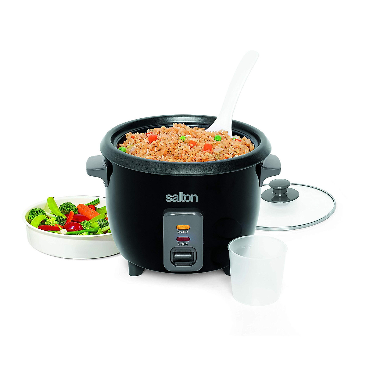 Salton 6 Cup Automatic Rice Cooker, 6 cups cooked / 3 cups Uncooked, Black, Stainless Steel