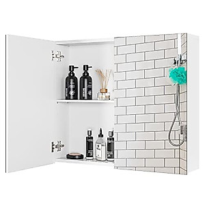 SOMY Bathroom Mirror Cabinet, Frameless Wall Mounted Medicine Cabinet with Double Mirror Doors and Adjustable Shelves, Recess or Surface Mount Bathroom Hanging Cabinet