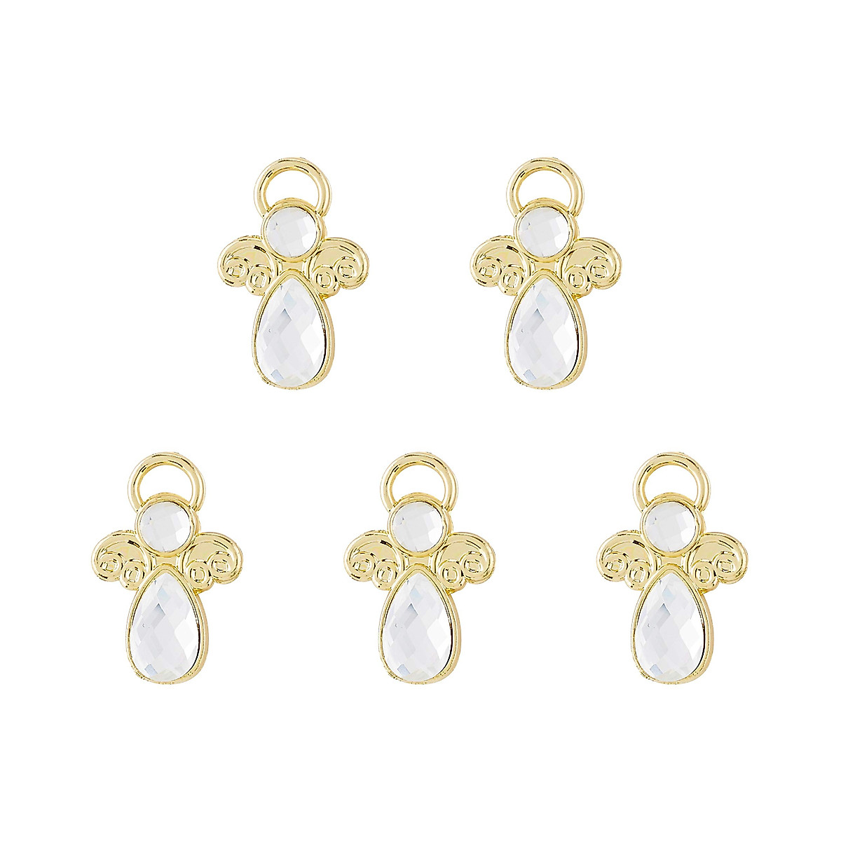 Gold Toned Glass Angel Lapel Pins, 1 Inch, Pack of 5