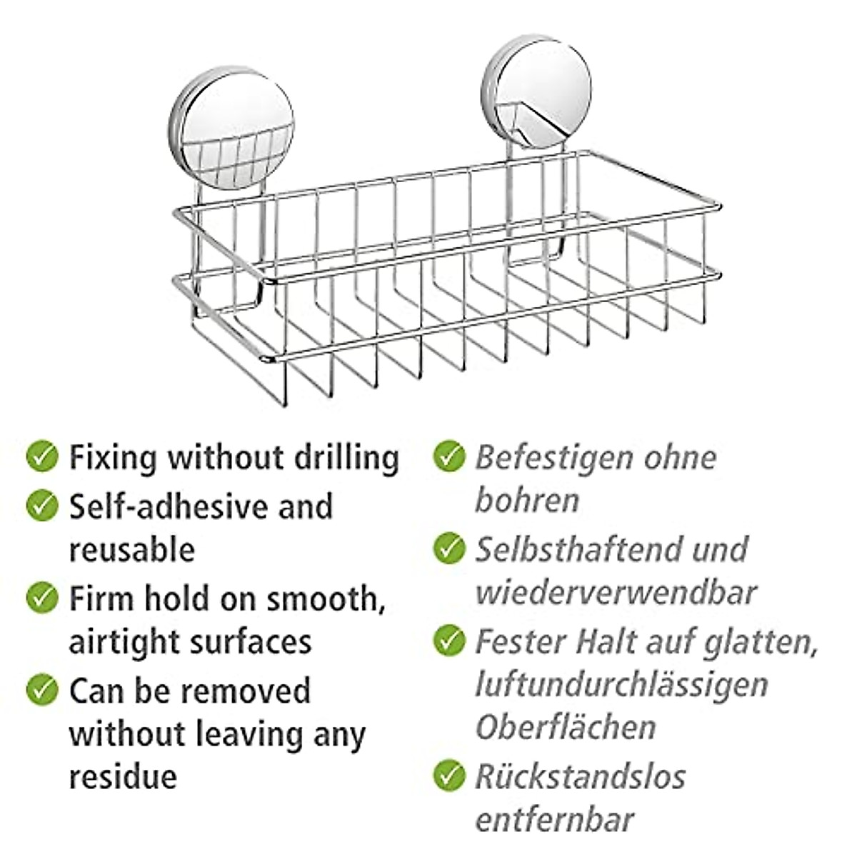 WENKO Static-Loc Plus Wall Osimo Bathroom Shelf No Drilling Required, Alloy Steel (PET) ABS Plastic, Chrome, 24 x 13 x 13,5 cm