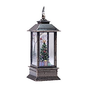 Lighted Snow Globe Lantern, Christmas Tree Light- Up Lantern Xmas Hanging Lamp for Xmas Party Supplies, Xmas LED Oil Lamp Simulation Flame Light, Christmas Snow Globe Lantern Gifts (Tree)