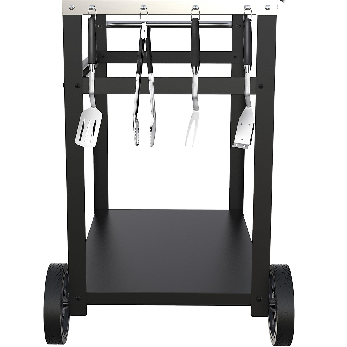 PARTAKER Movable Pizza Oven Trolley/BBQ Grill Cart with 2 Swivel Casters 2 Wheels, Double-Shelf Dining Serving Cart Table, Kitchen Pre-Station Island Countertop Work Bar, L 28-3/4" by W 19-1/2"