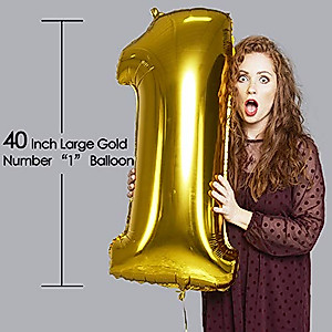 Mouse 1st Birthday Party Supplies Decorations 57Pcs - Happy Birthday Banner ONE Banner Balloons "1" Foil Balloon Hat Door Sign Cupcake Topper Video Game Birthday Decorations for Boys Girls Kids Babies