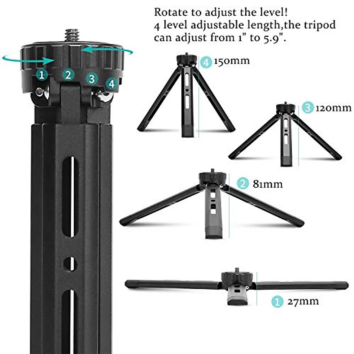EaxanPic Aluminum Mini Tripod,Desktop Tabletop Stand Tripod for Zhiyun Smooth Q/4, Crane Plus/2, Osmo Mobile, Ronin-S, Vimble 2,Gimbal Handle Grip Stabilizer Tripod