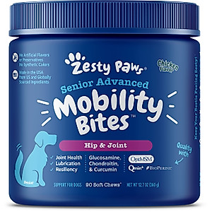 Zesty Paws Senior Advanced Glucosamine for Dogs - for Hip & Joint Arthritis Pain Relief + Multifunctional Supplements for Dogs with Probiotics for Gut & Immune Health