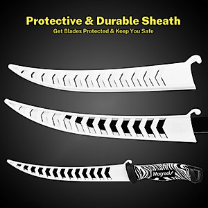 Gonex Fishing Fillet Knife, Stainless Steel Curved Boning Knife with 1 Two Stage Grindstone Knife Sharpener, Sharp Knife for Fishing Filleting, Ventilated Knife Cover Sheath with Open Slots