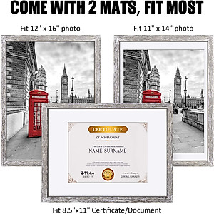 12x16 Rustic Picture Frames Solid Wood Display Pictures 11x14 or 8.5x11 Diplomas with Mat or 12x16 without Mat, Farmhouse Distressed Wooden Picture Frame for Wall or Table Top Display, Driftwood White