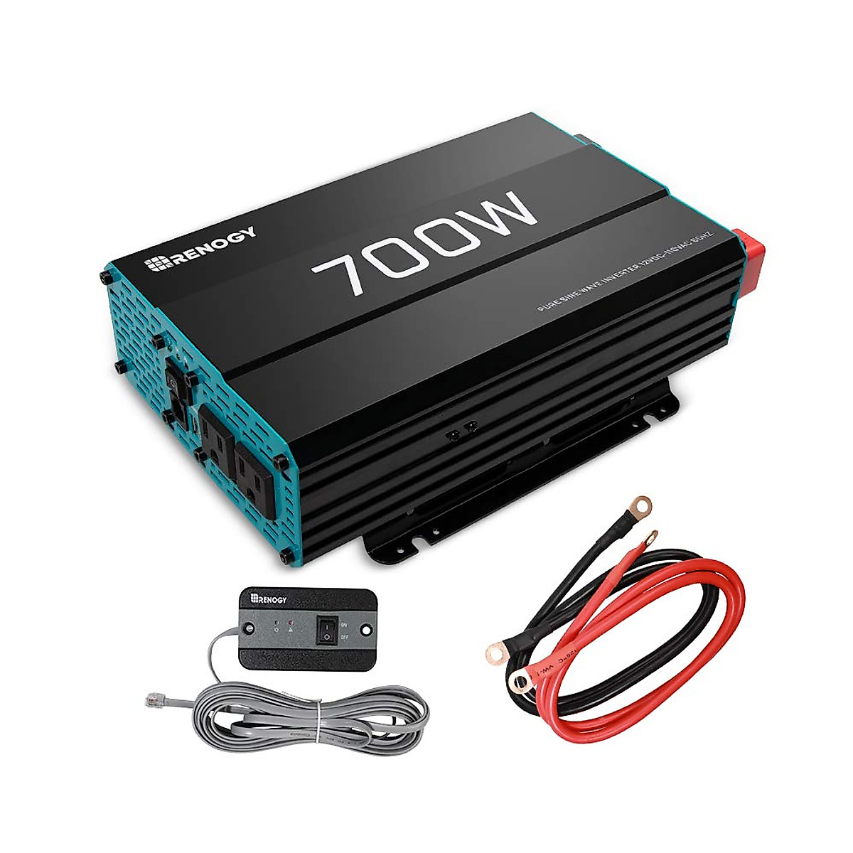 Renogy 700W Pure Sine Wave Inverter 12V DC to 120V AC Converter & KIT-STARTER-100D Starter Kit with 1 Pcs 100W Monocrystalline Panel and 30A PWM Controller Solar Charging, Boats, RV, Off-Grid System
