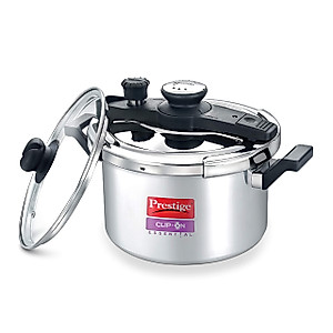 Prestige Clip-On Essential Combi Pack 5L + 3 L Aluminium Pressure Cooker with 1 Lid and a Glass Lid