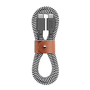 Native Union Type-C Belt Cable - USB-C to USB-C 4ft Ultra-Strong Charging Cable Compatible with iPad Pro 2018-21, iPad Air 5, Microsoft Surface Go 3, Google Pixel 6, Samsung Galaxy S22 (Zebra)