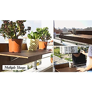 Balcony Bar Table for Railings, Outdoor Folding Deck Rail Table for Patio, Balcony Hanging Desk for Many Railings Compatible, Wooden Bar Serving Table for Porch (Grey, XL: 47.3 x 11.8 inches)