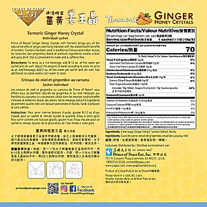 Prince Of Peace Instant Ginger Honey Crystals w/ Turmeric, 25 Sachets – Instant Hot or Cold Beverage – Easy to Brew Ginger and Honey Tea, Caffeine and Gluten Free