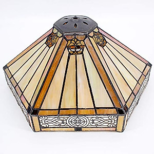 WERFACTORY Tiffany Floor Lamp Yellow Hexagon Stained Glass Mission Standing Reading Light 16X16X64 Inches Antique Pole Corner Lamp Decor Bedroom Living Room Home Office S011 Series