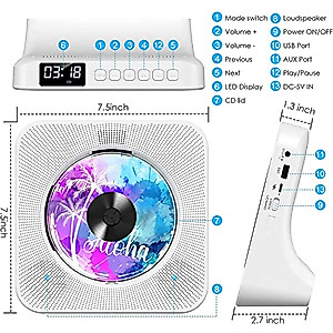 Portable CD Player with Bluetooth, Gueray Desktop CD Music Players for Home Built-in Double HiFi Sound Speakers, Support AUX&USB Headphone Jack, FM Radio Boombox, LCD Screen Display for Kids Gift