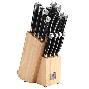 LIEF+SVEIN Brand German Steel Knife Block Set, 15-Piece Kitchen Knife Sets. German Stainless 1.4116 Steel. Unique Kitchen Knives Set with Ipad Holder. Ideal knife set with block and sharpener.