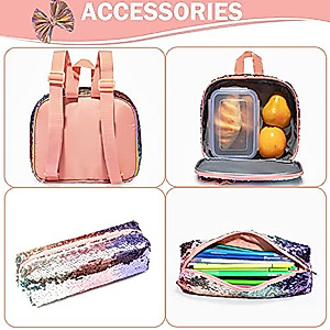 Bowknot Rolling Backpack for Girls Roller Backpacks with Wheels Kids Wheeled Sequin Suitcase Trolley Trip Luggage for Elementary School Student with Lunch Box Pencil Case for Kids 5-12 Years Old