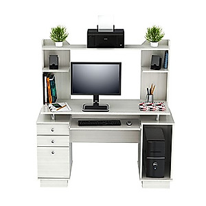 Inval America Computer Work Center with Hutch, 19.5 x 48.62 x 53.5, Washed Oak