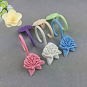 VORCOOL Convenient 18pcs Plastic Shower Curtain Hooks Rose Shape Decor Bath Drape Loop Clip Glide Rings Hangers (Green, Blue, Purple, White, Pink and Beige for Each 3pcs) Hook