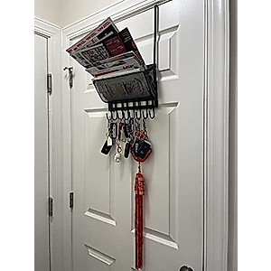 Giftgarden Over The Door Hooks Coat Rack with Wire Mesh Basket, 12 Hooks Door Hanger & Wall Mount Storage Organizer for Bathroom Bedroom Kitchen Cabinet Office Hanging, Black