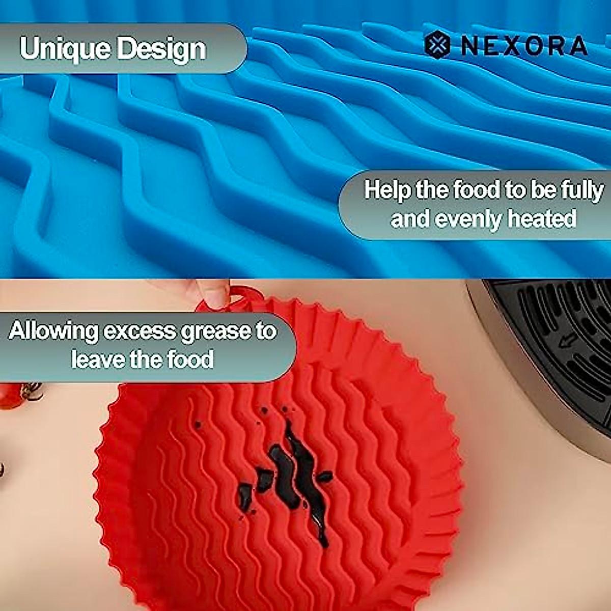 NEXORA 2-Pack Silicone Air Fryer Liners Reusable Air Fryer Silicone Basket Heat Resistant Easy Cleaning Air fryers Silicone Pot Round Compatible With Ninja Cosori Gourmia (7.5" (3to5 QT), Pink+Green)