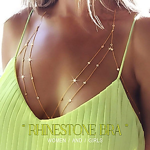 Asooll Layer Crystal Body Chain Rhinestone Bra Beach Bikini Chains Harness Chain Party Nightclub Body Accessories Jewelry for Women and Girls (Gold)