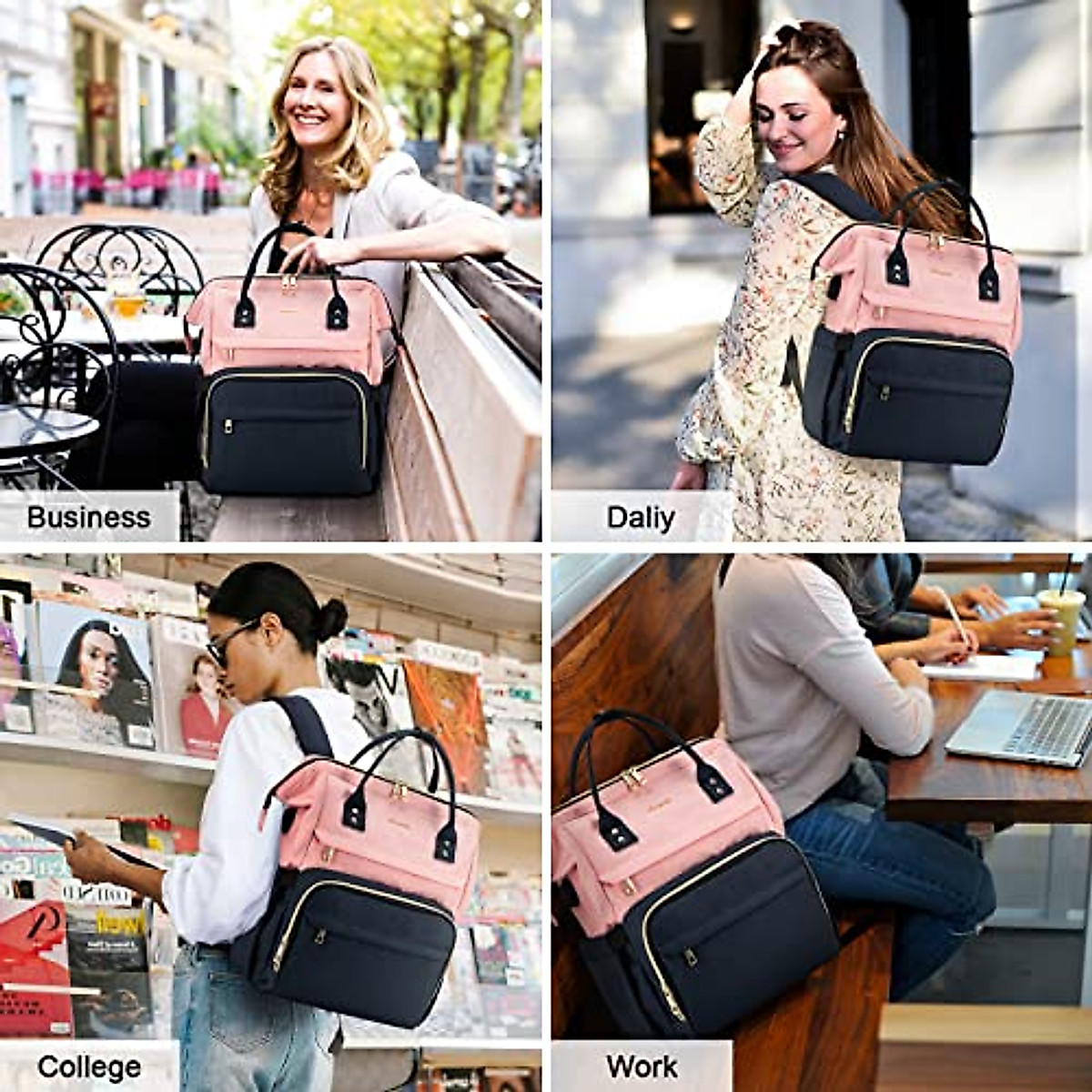 LOVEVOOK Travel Laptop Backpack for Women, 18-inch Large Capacity Outdoor Carry On Backpacks Purse, Business Computer Work Bags, Doctor Nurse Backpack with USB Port, Pink Navy