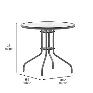 Flash Furniture Bellamy 31.5'' Round Tempered Glass Metal Table, Silver