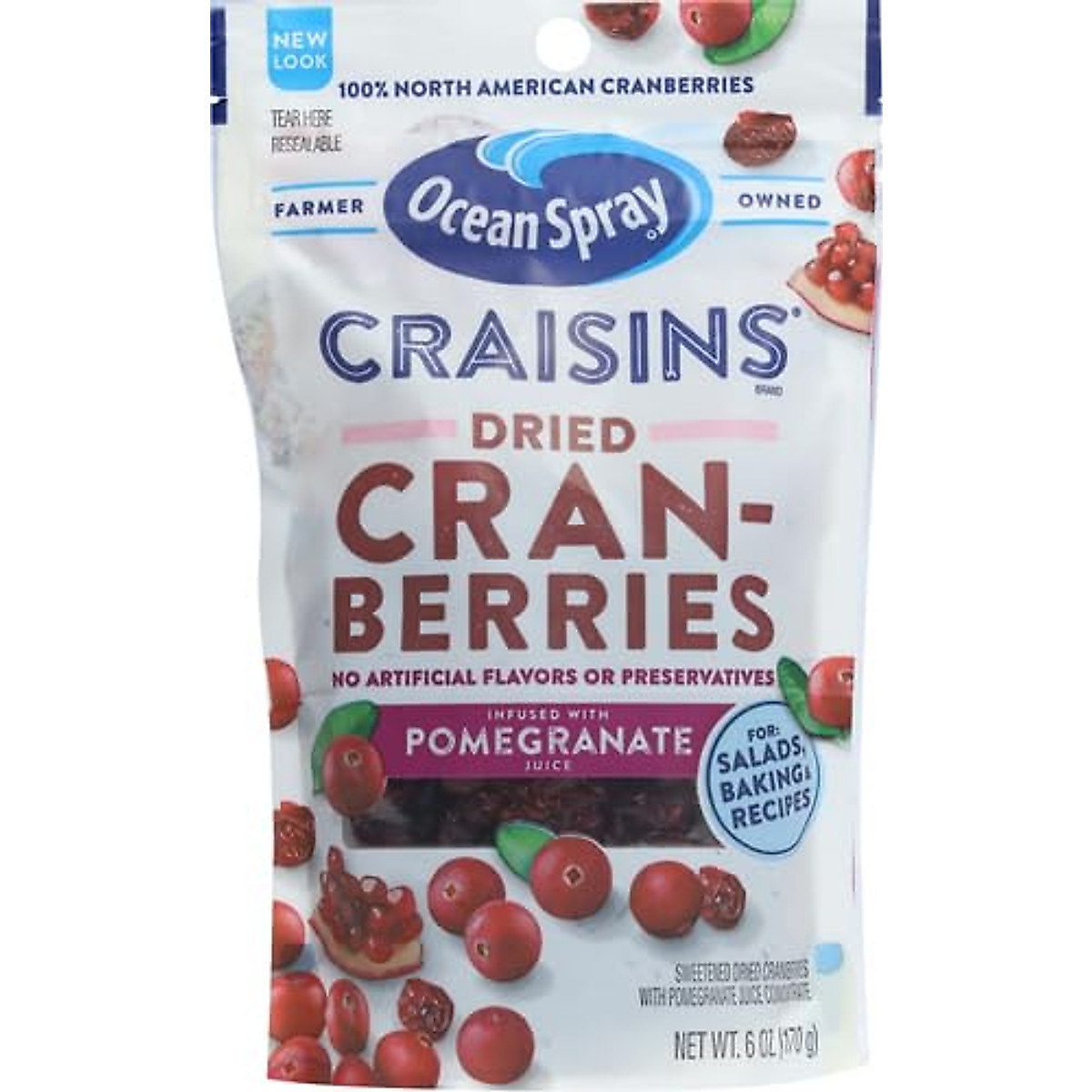 Ocean Spray® Craisins® Pomegranate, Dried Cranberries Infused with Pomegranate Juice, Dried Fruit, 6 Oz Pouch (Pack of 1)