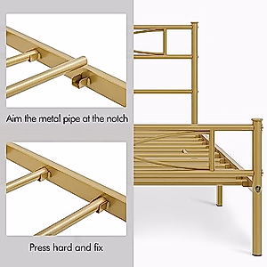 Yaheetech Metal Queen Size Bed Frame, Platform Bed Frame, Mattress Foundation with Curved Design Headboard & Footboard, NO Box Spring Needed, Heavy-Duty Support, Easy Assembly, Queen,Antique Gold