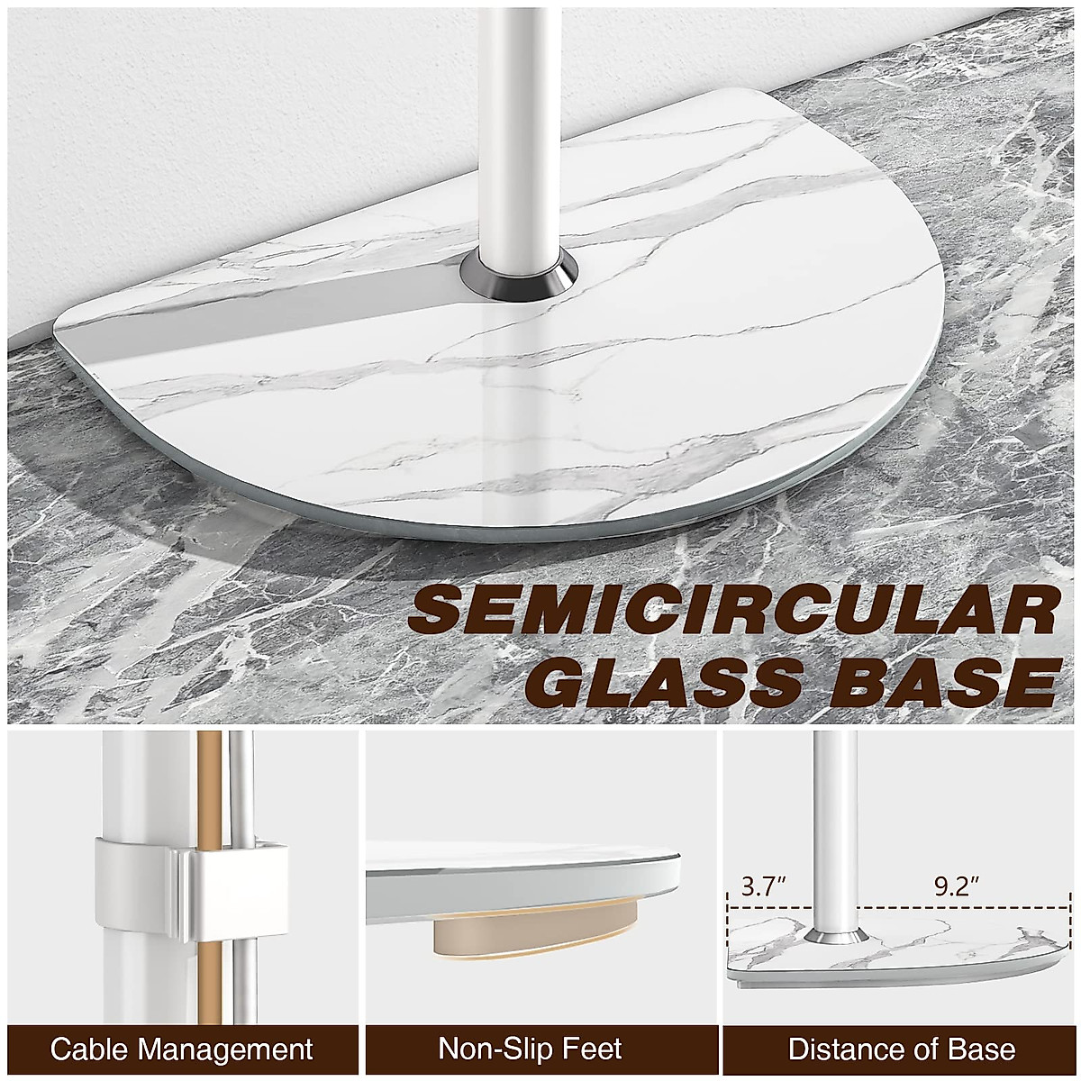 Universal Corner TV Floor Stand with Swivel Mount for 32-65 inch LED LCD Plasma Flat Panel or Curved Screen TVs, Mid Century Modern TV Stand with Height Adjustable and Semi Circular Glass Base, White