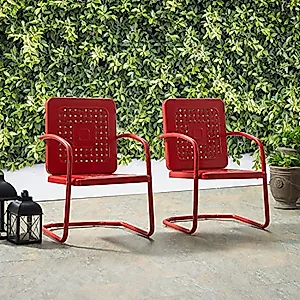 Crosley Furniture Bates 2-Piece Outdoor Chair Set, Retro Metal Patio Chairs for Dining, Porch, Deck, Balcony, Bright Red Gloss