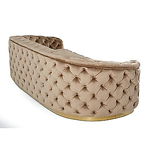 Limari Home Alban Collection Glam Style Living Room Velvet Fabric Upholstered Diamond Button Tufted Sofa With Gold Stainless Steel Accents, Beige