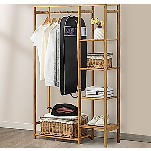 MISSLO 43" Gusseted Travel Garment Bag with Accessories Zipper Pocket Breathable Suit Garment Cover for Shirts Dresses Coats, Black