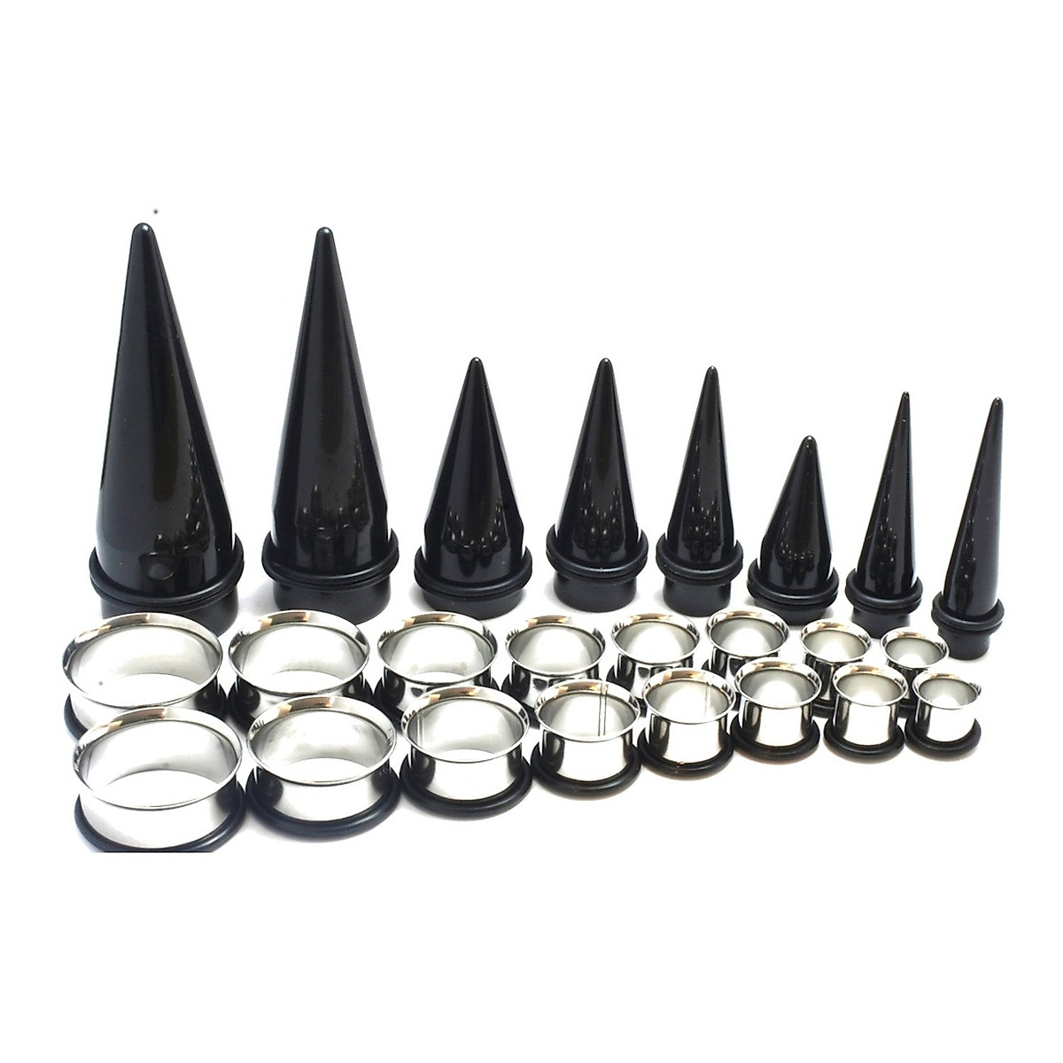 Zaya Body Jewelry 24pc 00g to 1 inch Ear Stretching Kit Black Tapers Steel Tunnels 7/16 1/2 9/16 5/8 3/4 7/8 1 Inch Plus Instructions
