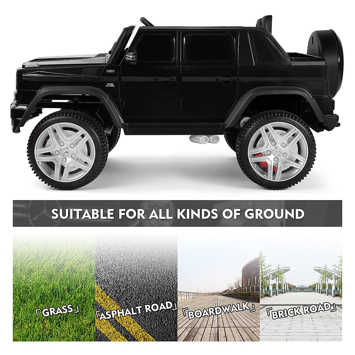 JOYLDIAS Kids Ride On Cars, Licensed Mercedes-Benz Maybach G650S, 12V7AH Battery Powered Toy Electric Car for Kids with 2.4GHz Remote Control, 2 Motors, 3 Speeds, Lock, Music, Horn, LED Lights, Black