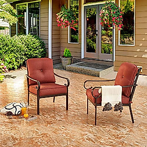 LOKATSE HOME Outdoor Conversation Furniture Set Patio Dining Metal Single Chairs with Cushion, 2, Red